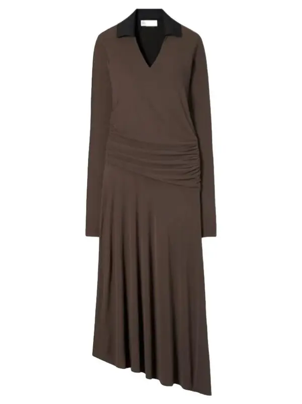 Tory Burch Asymmetrical Hem V-neck Draped Dress - Black Mocha