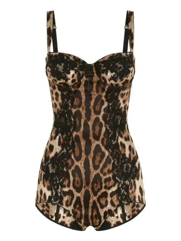 Dolce & Gabbana Leopard Print Lace Bodysuit - Black