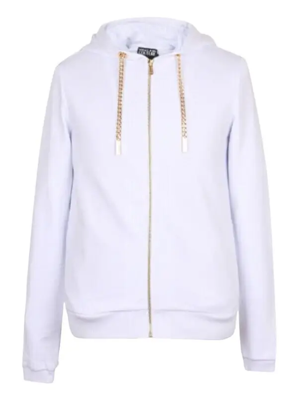 Versace Zipper Hooded Jacket With Chain Detail - White