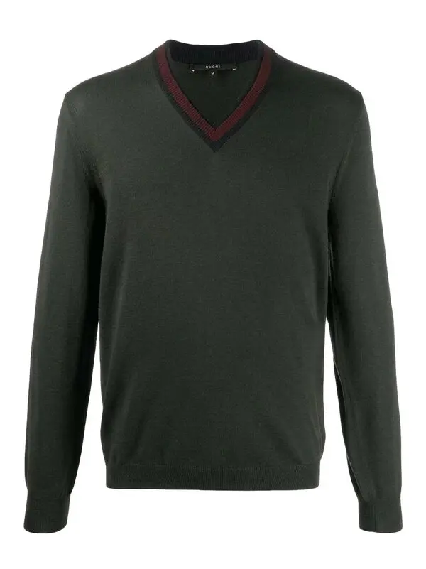 Gucci V-neck Jumper With Web Trim - Black