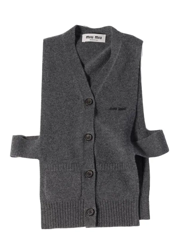 Miu Miu V-neck Sleeveless Cardigan With Pocket Detail - Slate Ash