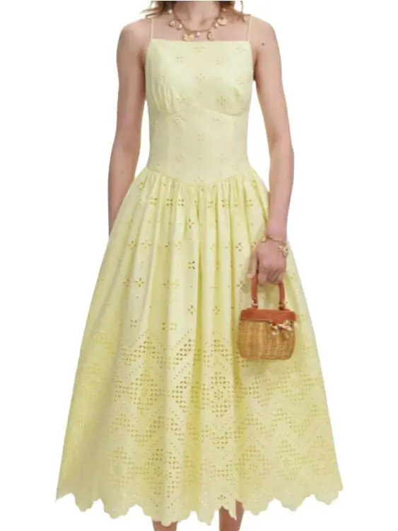 SELF-PORTRAIT Cotton Broderie Anglaise Dress - Yellow