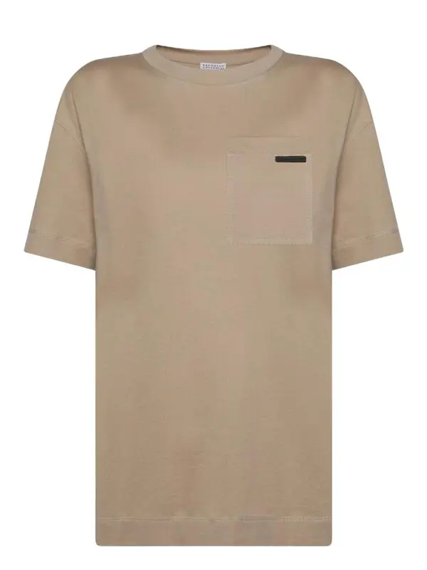 Brunello Cucinelli Shiny Tab Crewneck T-shirt - Nude