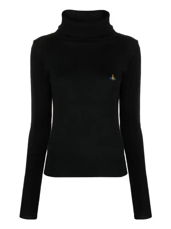 VIVIENNE WESTWOOD Orb-embroidered Roll Neck Knitted Jumper - Black