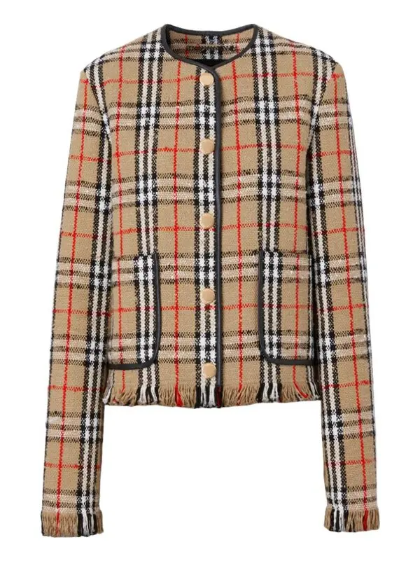 Burberry Checked Fringed Jacket - Nude