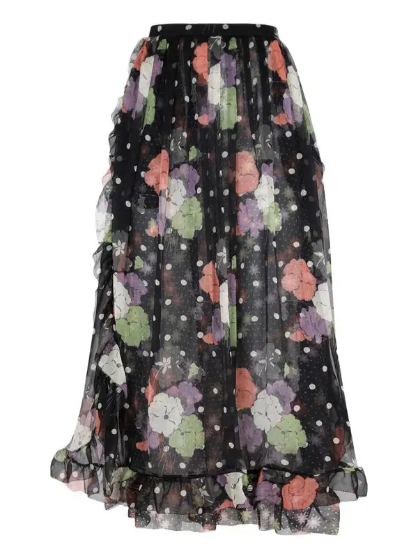 Etro Floral Printed Tulle Midi Skirt - Black