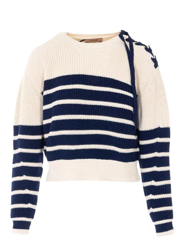 TWINSET Crewneck Jumper With Striped Pattern And Lace-up Detail - Multicolor
