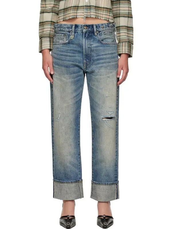 R13 Distressed Straight Leg Jeans With Belt Loops - Gray