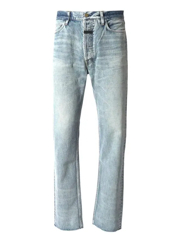 Fear Of God Straight-leg Frayed-edge Jeans - Light Blue