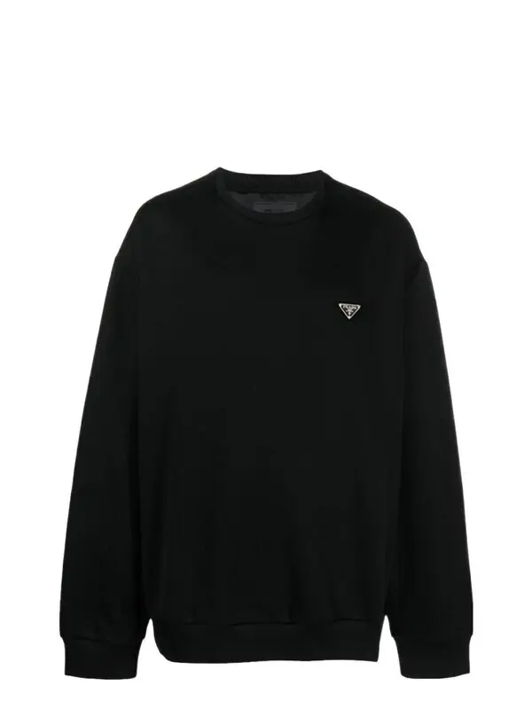 Prada Logo Plaque Crewneck Sweatshirt - Black