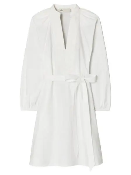 Tory Burch Collared Belted Shirt Dress With Balloon Sleeves - White/white