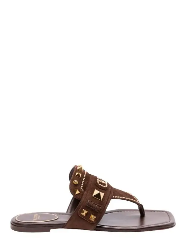 Valentino Garavani Rockstud Slip-on Thong Sandals - Brown