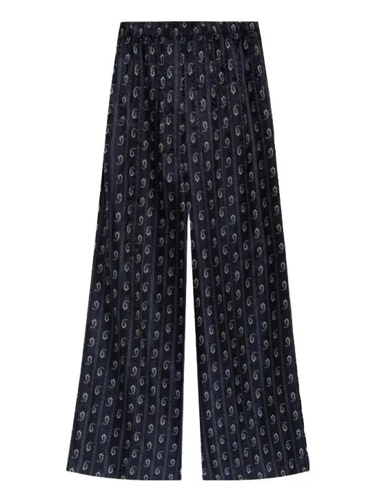 Tory Burch Patterned Wide Leg Trousers - Black