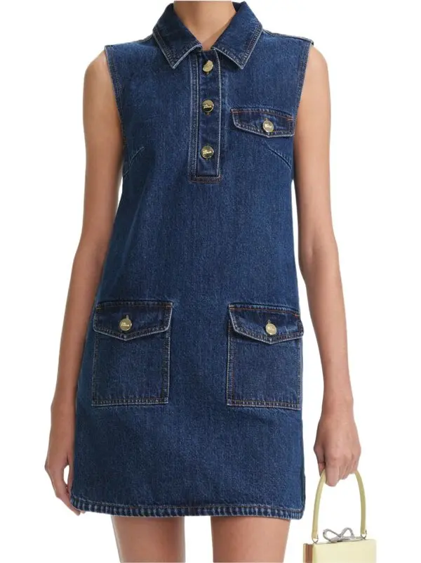 SELF-PORTRAIT Sleeveless Denim Mini Dress - Blue