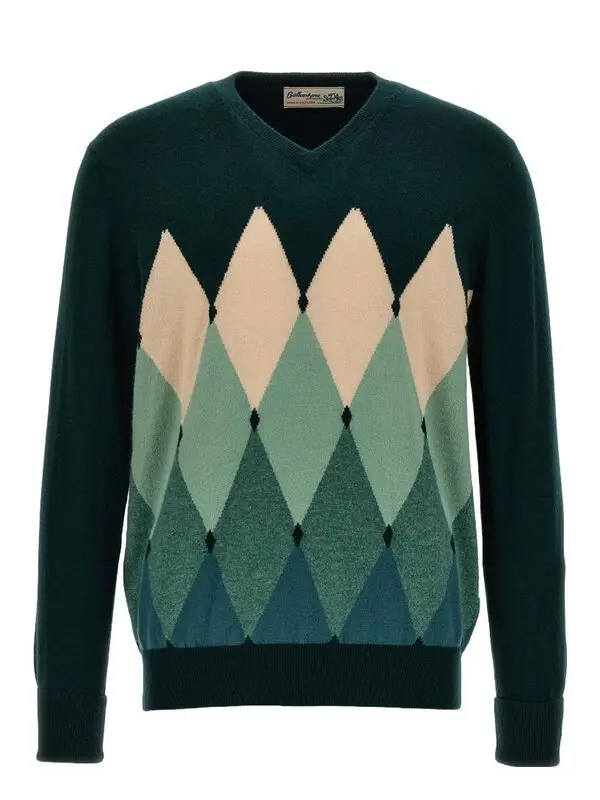 BALLANTYNE Diamond Pattern V-neck Jumper - Black