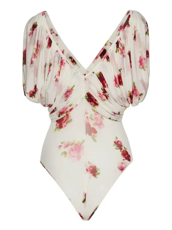 Magda Butrym Ruched V-neck Bodysuit - Cream