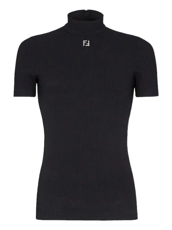 Fendi Mock Neck Short-sleeved Ribbed Top - Black