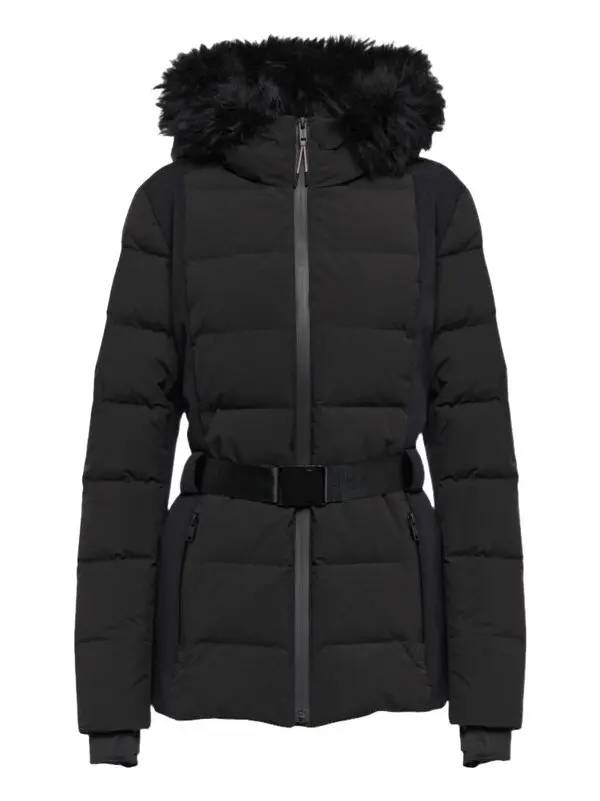 YVES SALOMON Padded Hooded Jacket With Belt - Black