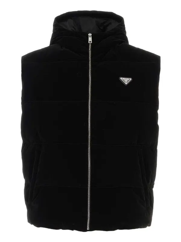 Prada Hooded Technical Fabric Down Vest - Black