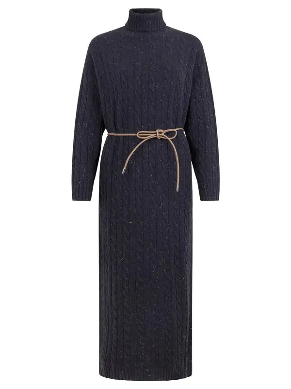 Peserico Roll-neck Knitted Dress With Tied Waist - Black