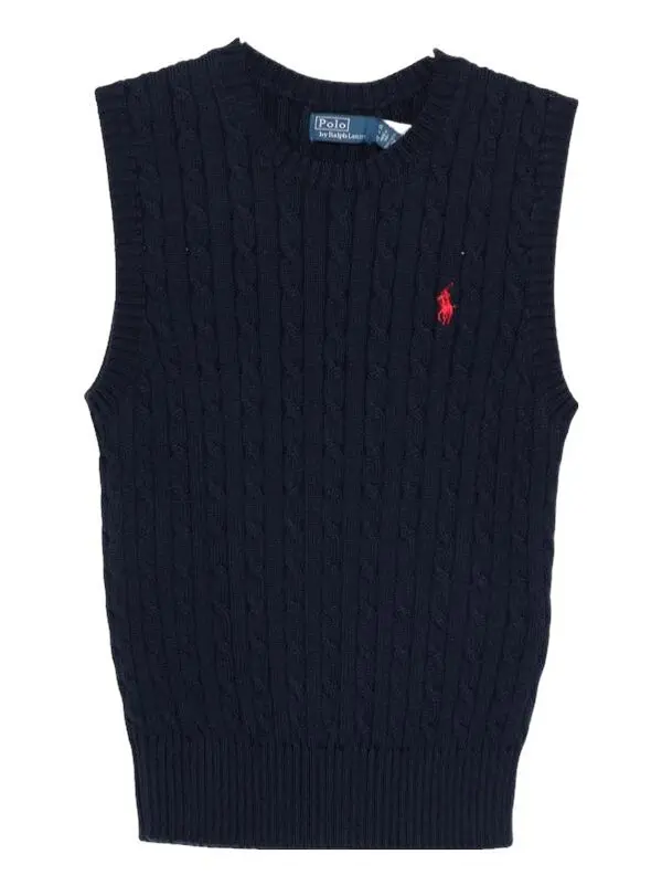 Polo Ralph Lauren Cable Knit Cotton Sleeveless Top - Navy Blue
