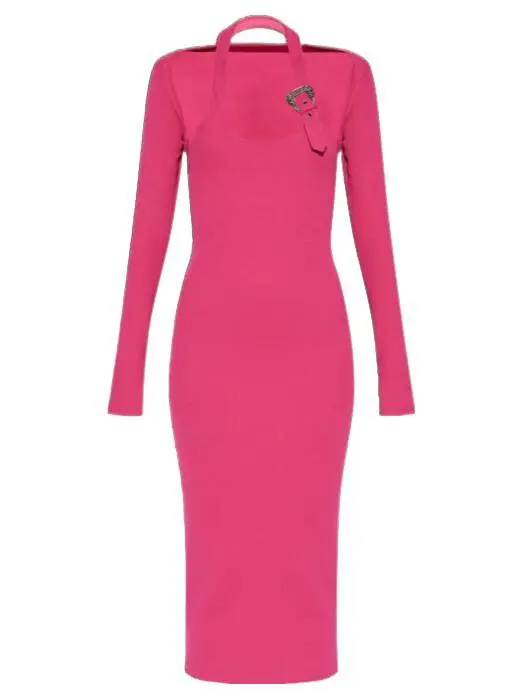Versace Halterneck Ribbed-knit Midi Dress - Pink
