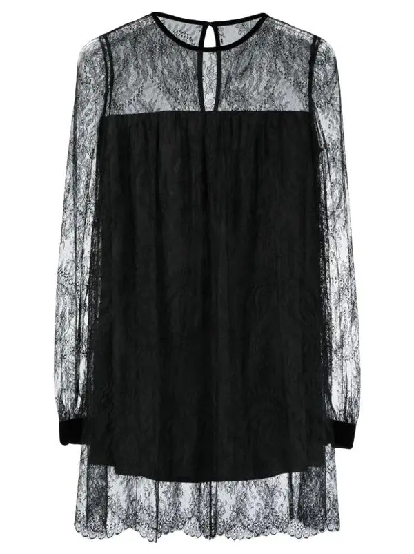 Saint Laurent Lace Detail Layered Mini Dress - Black