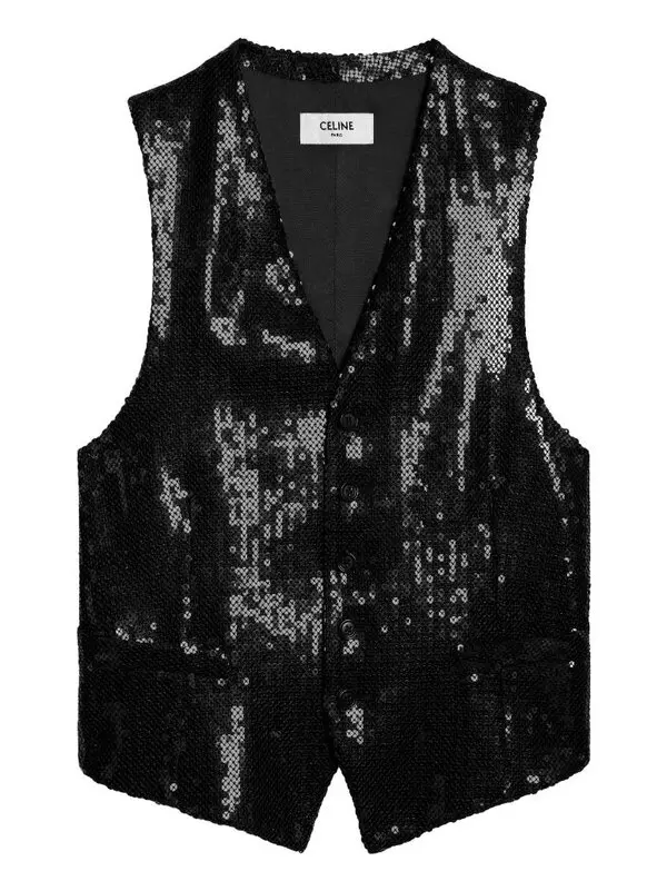 Celine Sequin Embellished V-neck Waistcoat - Black
