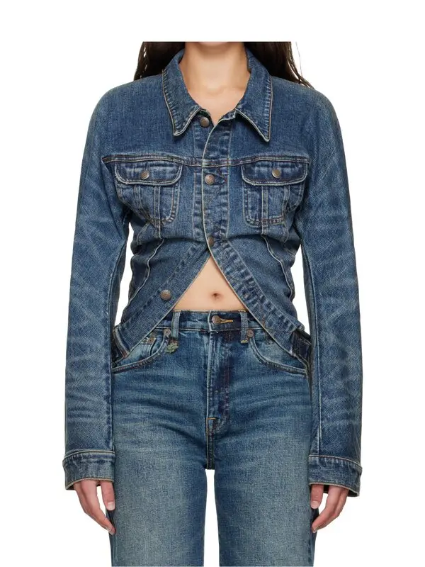 R13 Skinny Wrap Around Denim Trucker Jacket - Blue