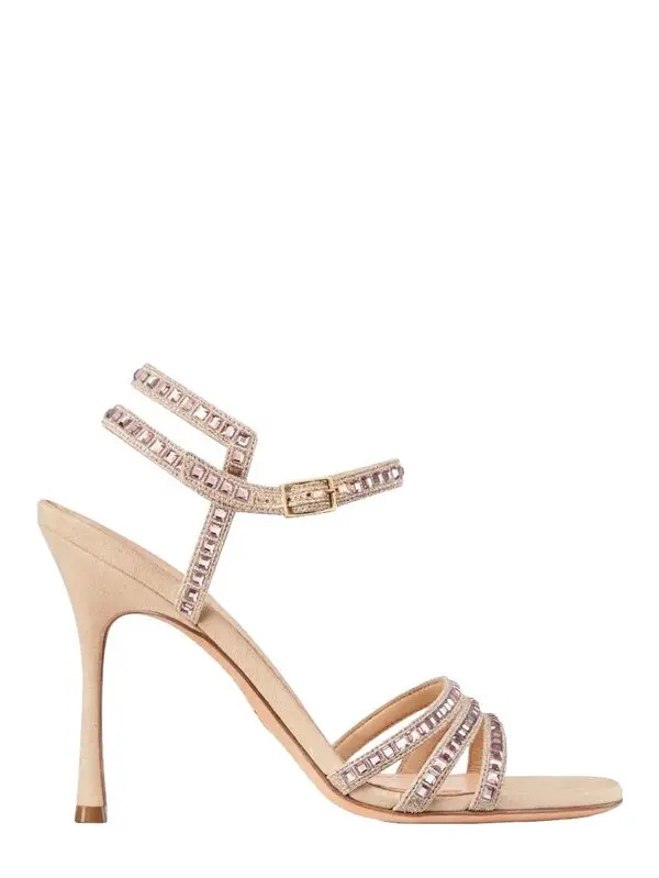 Dior Gem Embellished Suede Heeled Sandals - Nude