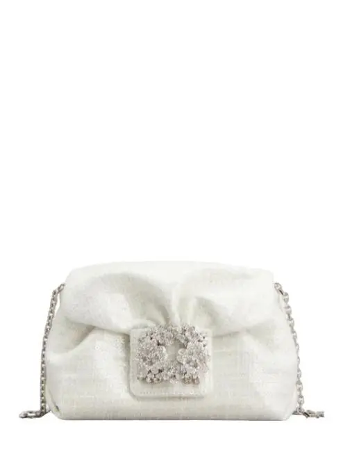 ROGER VIVIER Efflorescence Cross Body Bag With Crystal Buckle - White