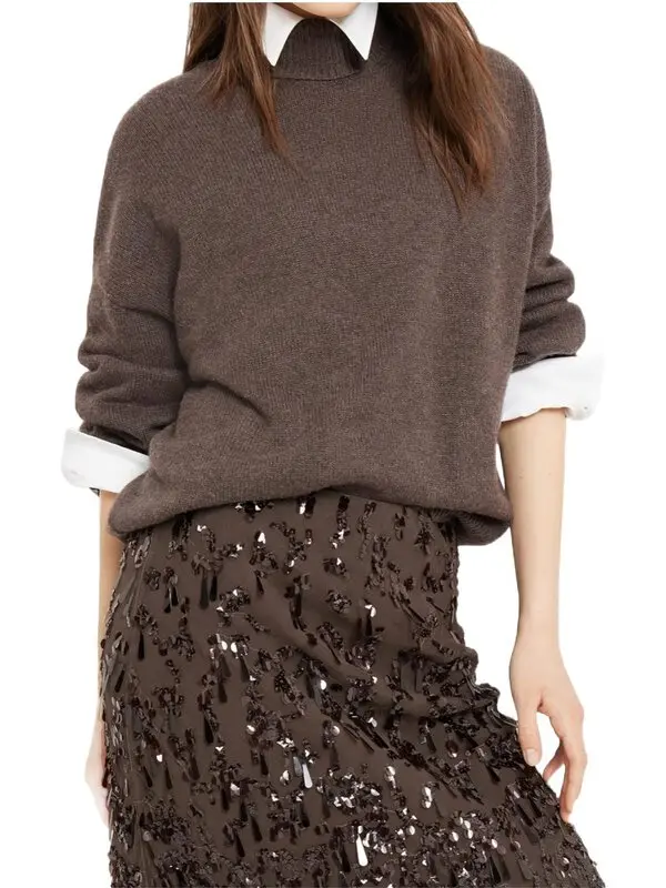 Brunello Cucinelli Cashmere Turtleneck Sweater With Pearl Accents - Rust-brown