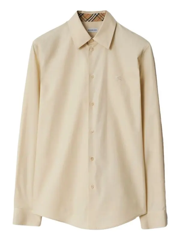 Burberry Ekd-embroidered Long Sleeved Shirt - Nutmeg