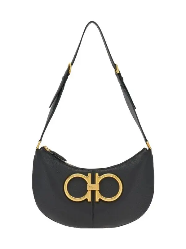 FERRAGAMO Maxi Gancini Shoulder Bag - Black