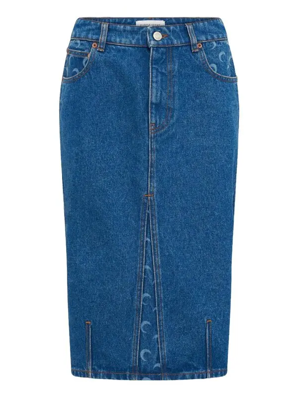 MARINE SERRE Moon Laser Wash Denim Knee-length Skirt - Blue