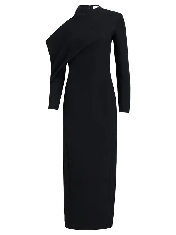 Khaite Long-sleeved Asymmetrical Draped Maxi Dress - Black