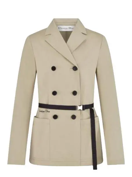 Dior Double Breasted Belted Fitted Jacket - Nude