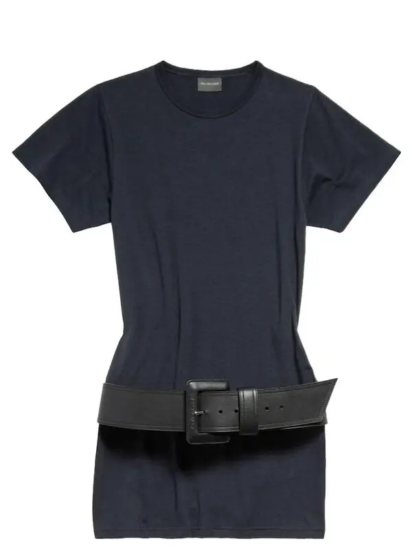 Balenciaga Fitted T-shirt Dress With Lambskin Belt - Faded Black