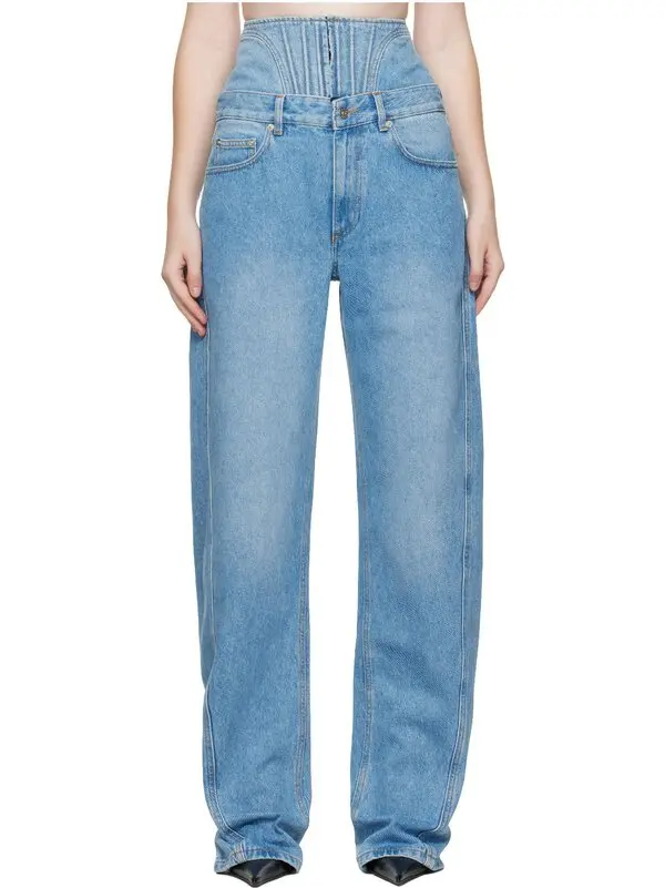 MUGLER High Waisted Corset Jeans - Blue