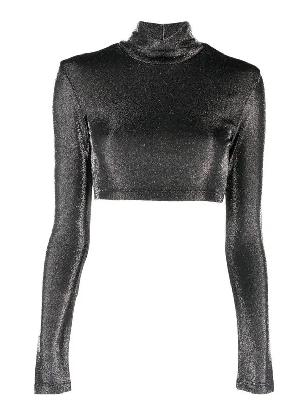 ROTATE BY BIRGER CHRISTENSEN High-neck Cropped Blouse - Black
