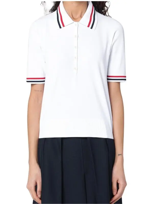 Thom Browne Rwb Striped Jersey Polo Shirt - White