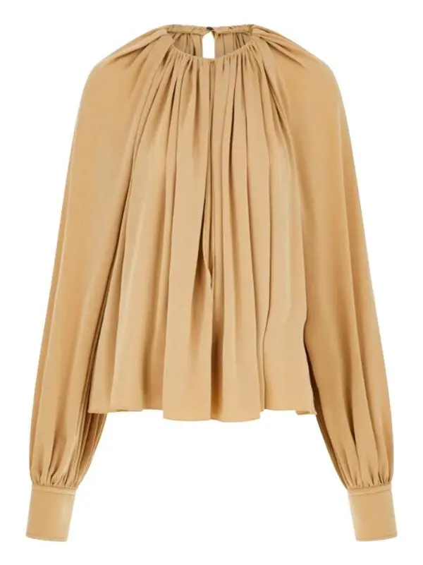 FERRAGAMO Long Sleeve Pleated Blouse With Slit Back - Blush Powder