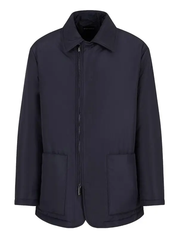 Emporio Armani Water-repellent Jacket With Classic Collar And Zipper Closure - Navy Blue