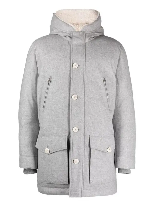 Brunello Cucinelli Padded Hooded Mid-length Jacket - Gray