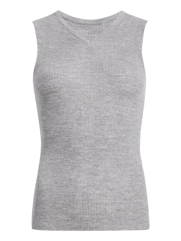 Khaite Renato Ribbed V-neck Sleeveless Top In Merino Wool - Mercury