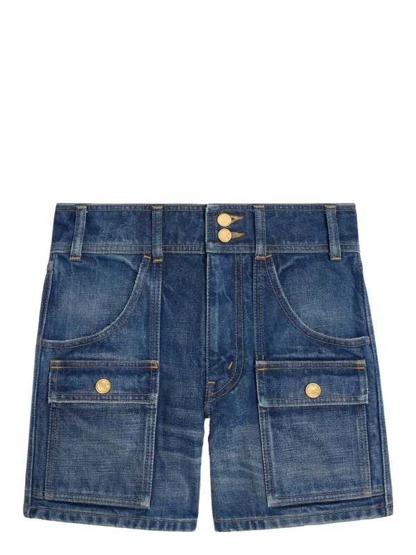 Celine Kitty Shorts In Dark Wash Denim - Blue
