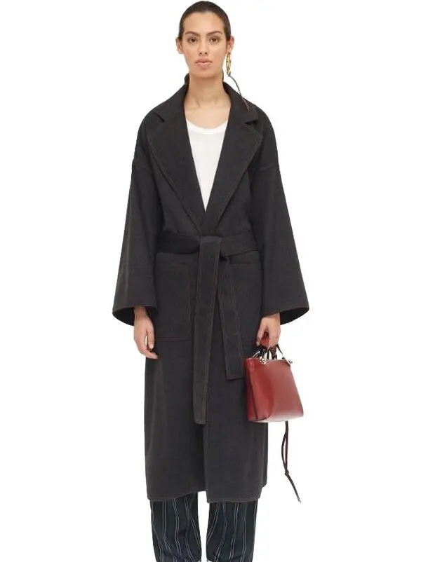 Loewe Oversize Belted Coat In Cashmere And Silk - Grey