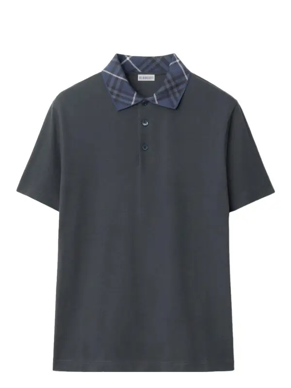 Burberry Check Printed Short Sleeved Polo Shirt - Black