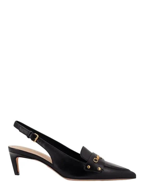 Dior Leather Slingback Pumps With Gold-tone Lettering - Black