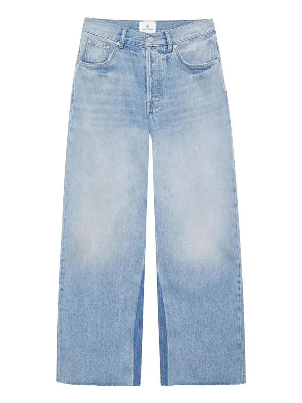 ANINE BING Manon Frayed Straight Leg Jeans - Blue